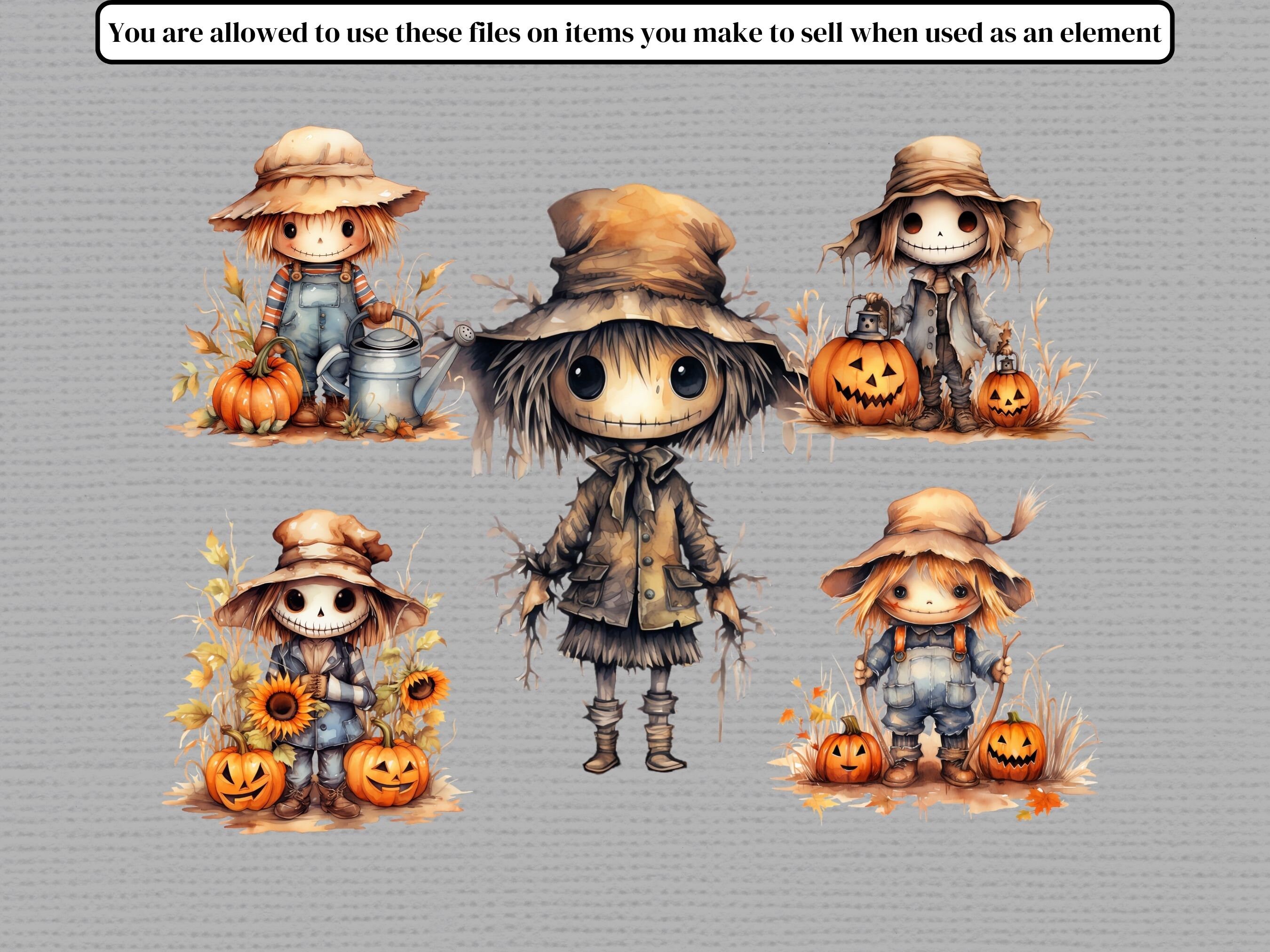 Cute Halloween Scarecrow PNG Clipart - Watercolor Clip Art Bundle ...