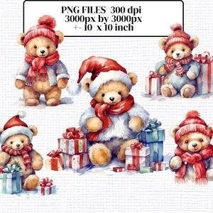 Christmas Teddy Bear Winter PNG Clipart - Watercolor Bundle - Perfect ...