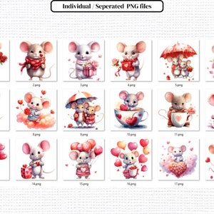 Cute Valentines Mice Png Clipart Graphics - Adorable Watercolor Rodents ...