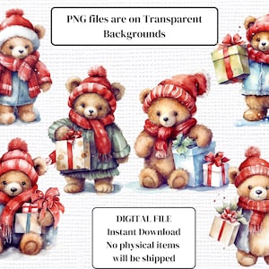 Christmas Teddy Bear Winter PNG Clipart - Watercolor Bundle - Perfect ...