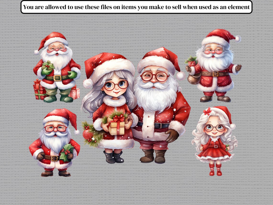 Santa & Mrs Claus Christmas Png Clipart - Watercolor Winter Bundle ...