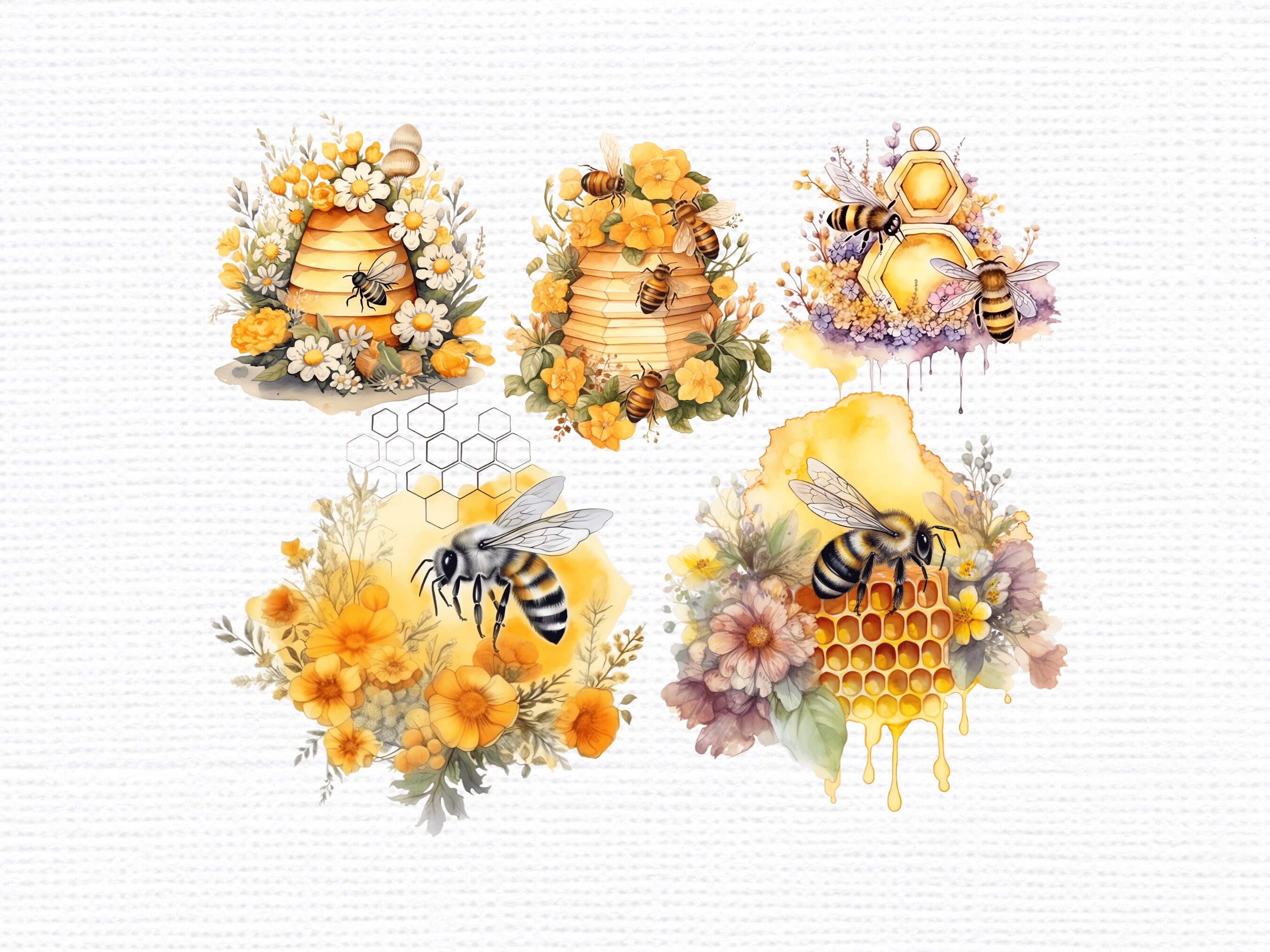 Honeybee Watercolor Png Clipart Bundle Includes Honey Drips - Etsy