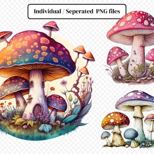 Mystical Forest Mushrooms Cluster PNG Clipart Bundle - Watercolor ...