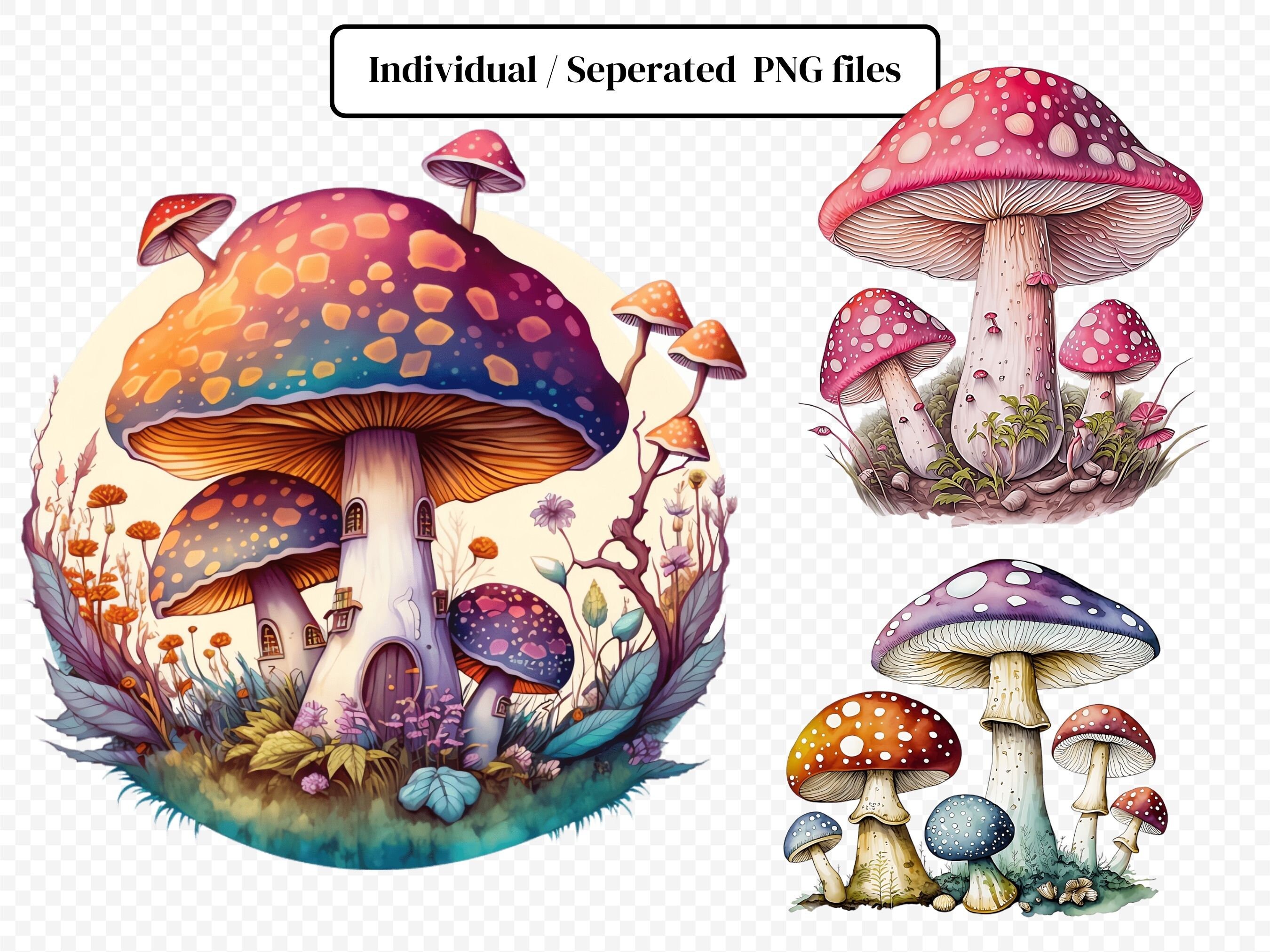 Mystical Forest Mushrooms Cluster PNG Clipart Bundle - Etsy