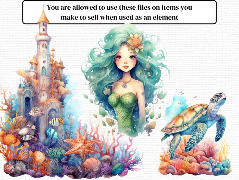 Pastel Mermaid Clipart Bundle: Watercolor Fantasy Images (PNG) - Etsy
