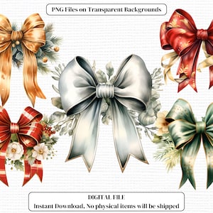 Christmas Bows Png Clipart - Watercolor Winter Festive Bundle - Junk ...