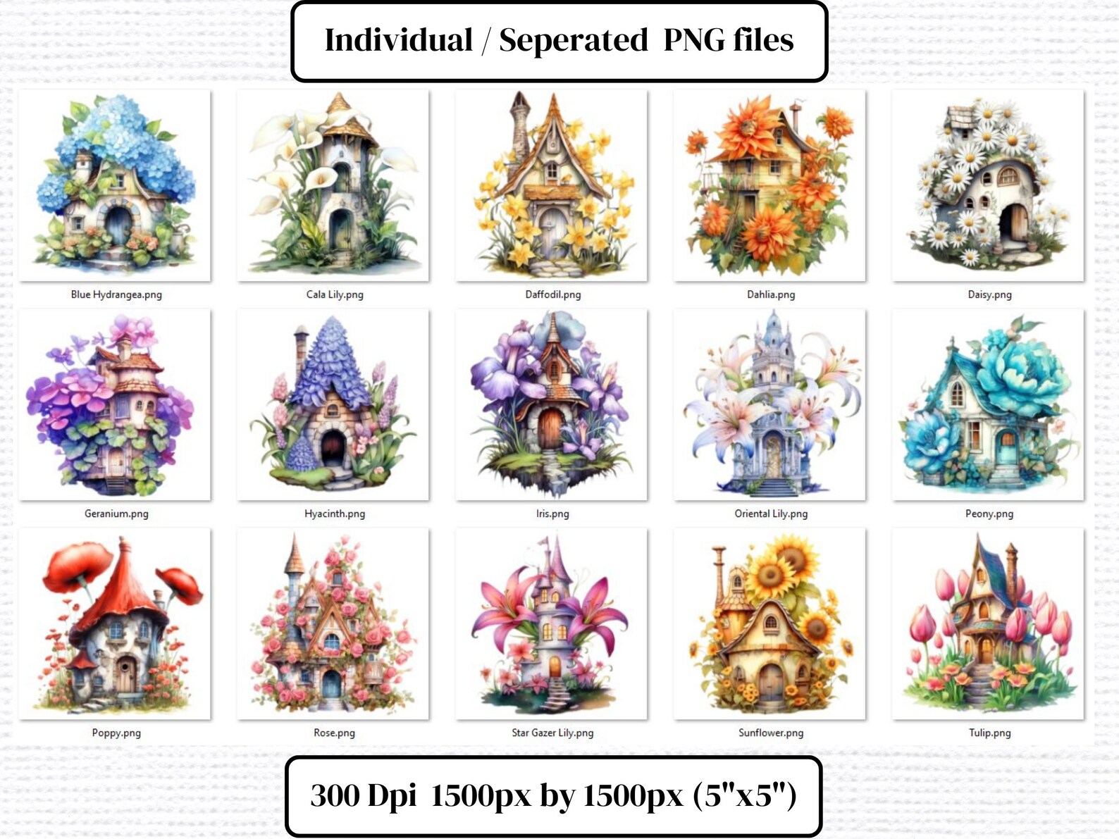 Watercolor Flower Fairy House Clipart: Magic Fruit Pixie PNG Bundle ...
