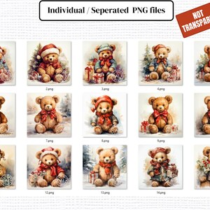 Christmas Teddy Bear Winter PNG Clipart - Watercolor Bundle - Perfect ...