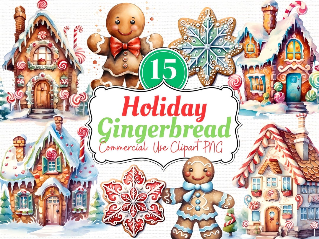 Gingerbread House / Man PNG Clipart Graphics - Watercolor Bundle - 15 ...