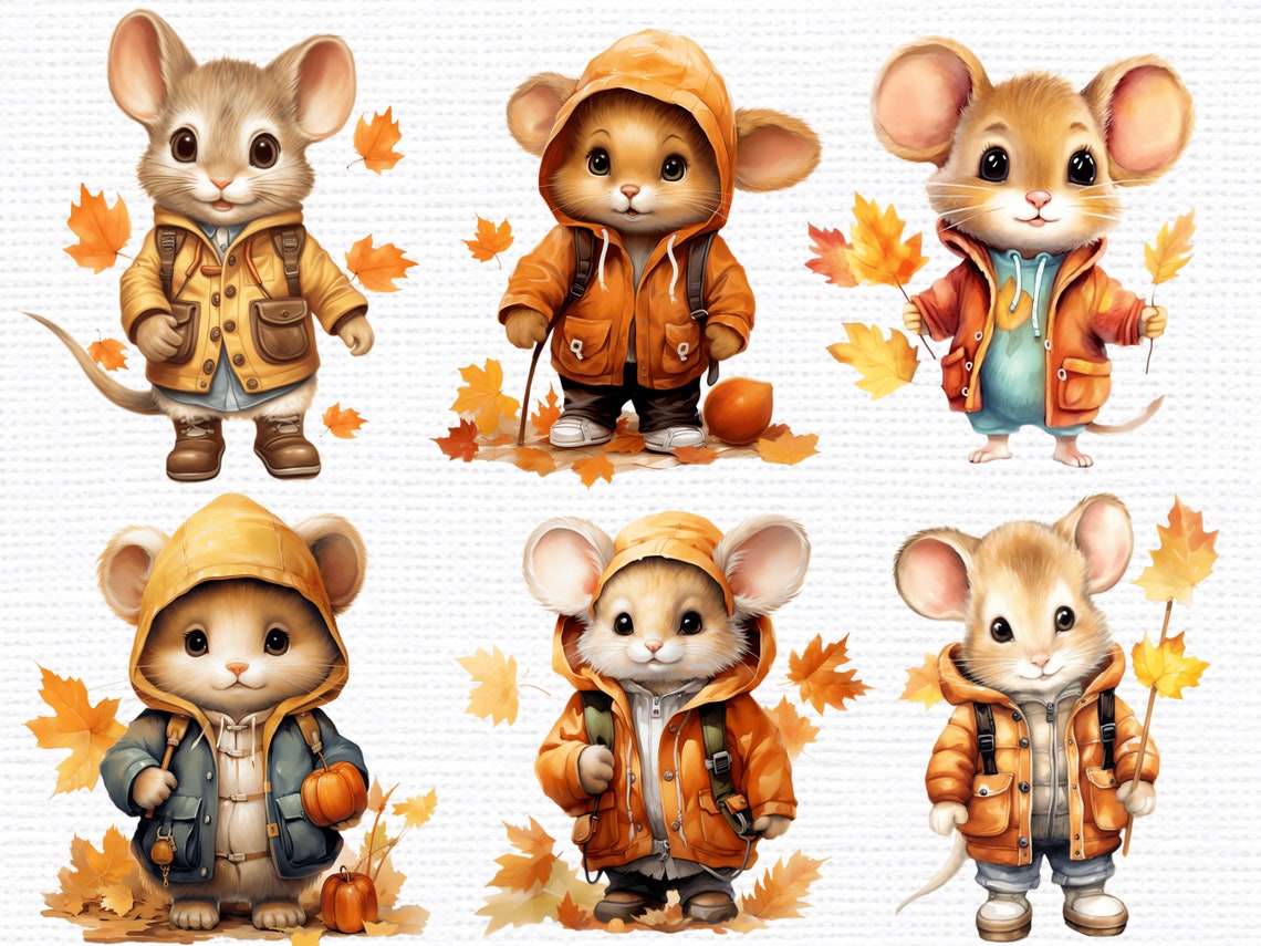 Autumn Mice Png Watercolor Clipart Mouse Images for Planners - Etsy