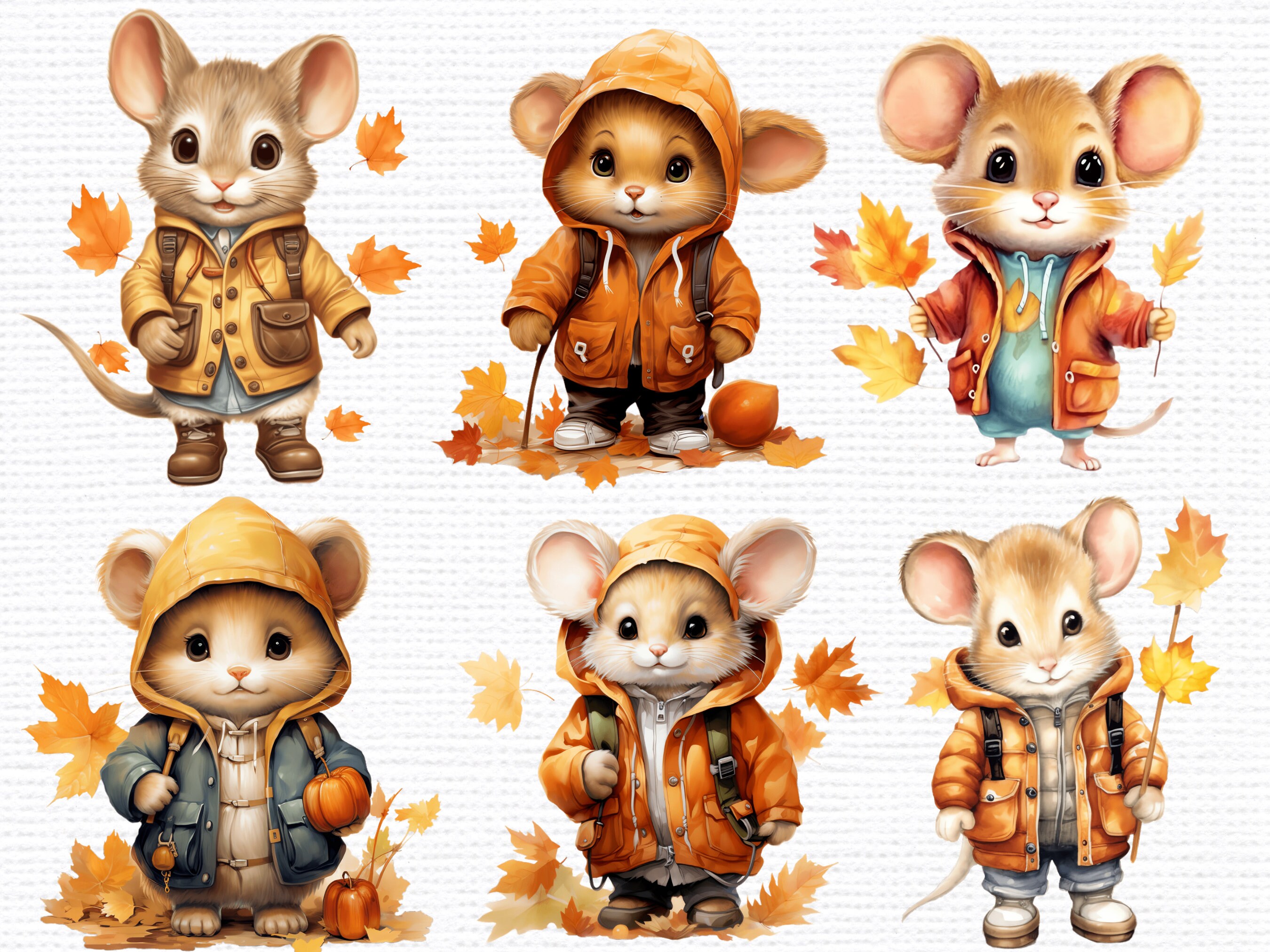 Autumn Mice Png Watercolor Clipart Mouse Images for Planners - Etsy