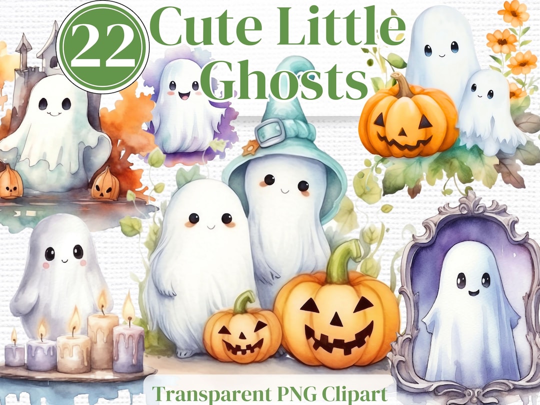 Cute Halloween Ghost Clipart Png Graphics - Watercolor Clipart Bundle ...