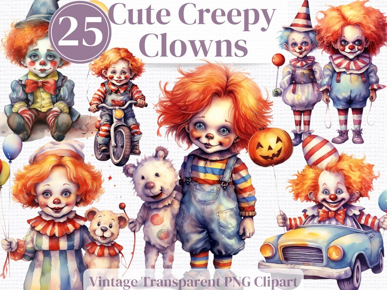Cute & Creepy Halloween Clown PNG Clipart Graphics - Etsy