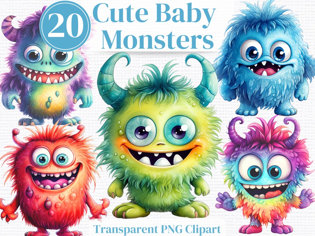 Cute Baby Monster Halloween PNG Clipart Graphics - Watercolor Clip Art ...