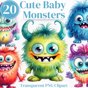 Cute Baby Monster Halloween PNG Clipart Graphics - Watercolor Clip Art ...