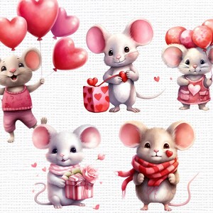 Cute Valentines Mice Png Clipart Graphics - Adorable Watercolor Rodents ...