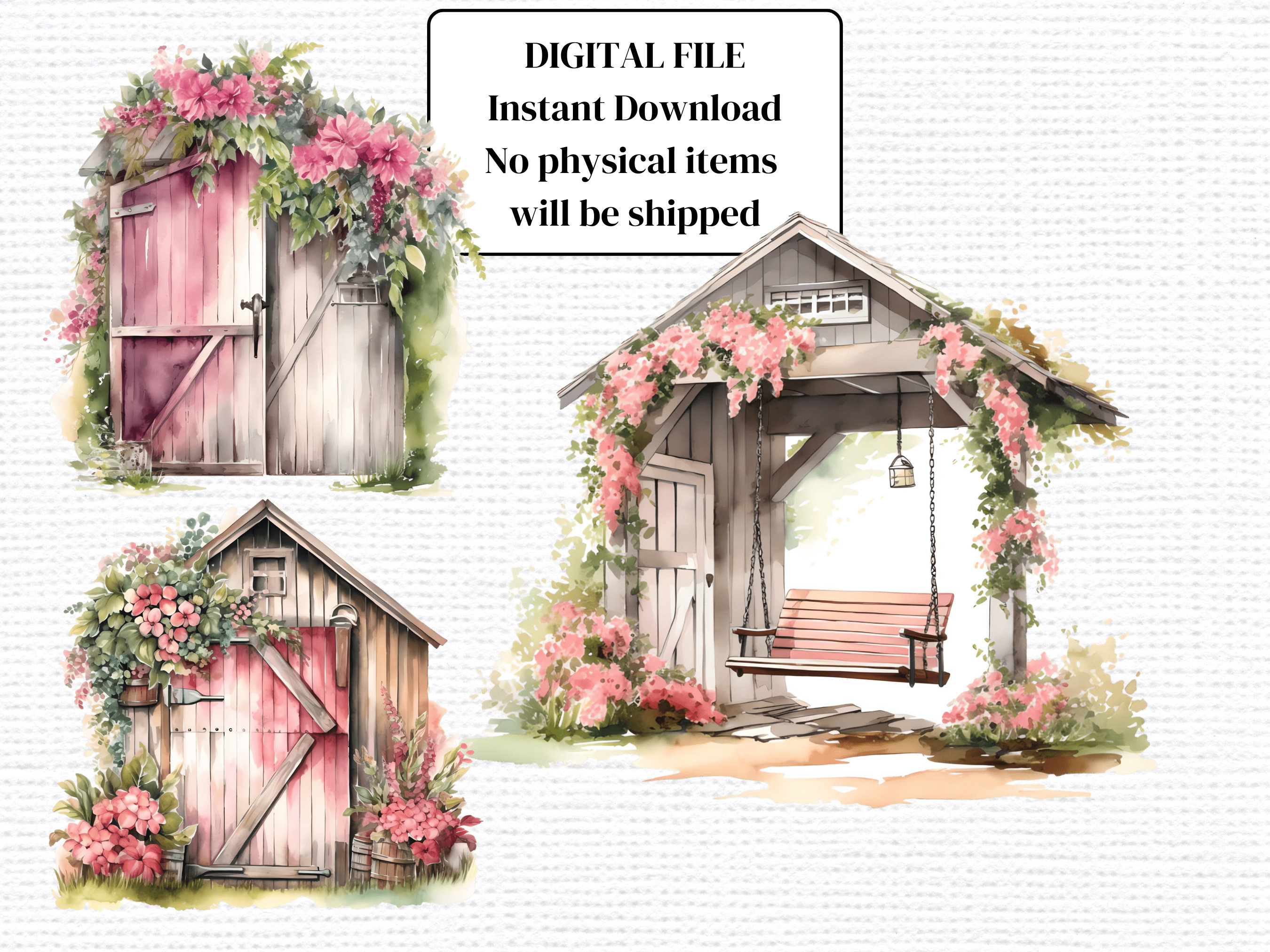 20 Pink Farm Barn Watercolor Clipart Bundle PNG Farmhouse - Etsy