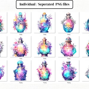 Magic Fairy / Pixie Potion Bottle PNG Clipart watercolor Bundle Pack, Commercial Use Clipart ...
