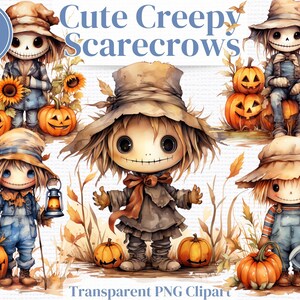 Cute Halloween Scarecrow PNG Clipart - Watercolor Clip Art Bundle ...
