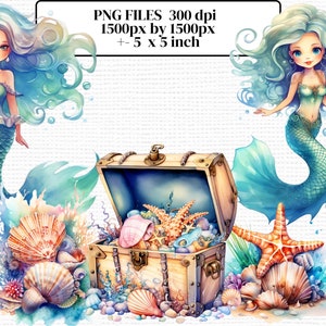 Pastel Fantasy Mermaid Clipart Png - Watercolor Clipart Bundle - 25 ...