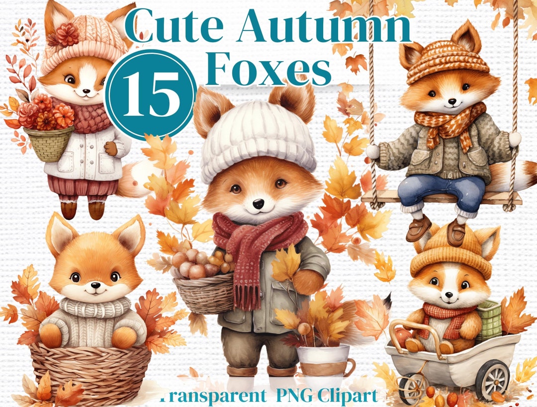 Autumn / Fall Fox PNG Clipart Graphic - Watercolor Bundle - Perfect for ...