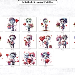 Cute Valentines Zombie Png Clipart - Watercolor Romantic Bundle ...