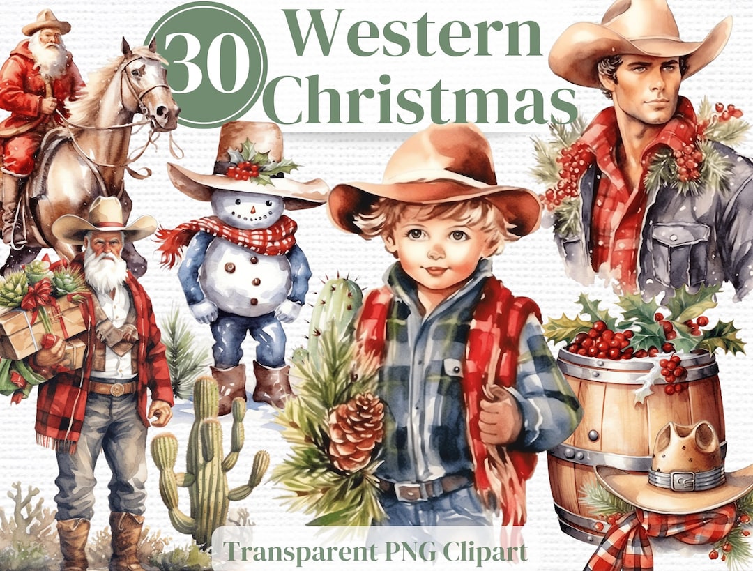 Wild Western Cowboy Santa -christmas Png Clipart, Incl Cowboygirl, Cow ...