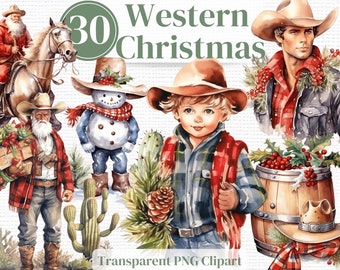 20+ Watercolor Cowboy Santa Christmas Clipart, Wild West Western Png ...