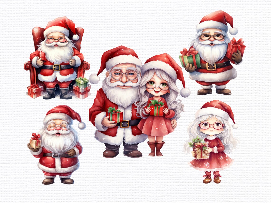Santa & Mrs Claus Christmas Png Clipart - Watercolor Winter Bundle ...