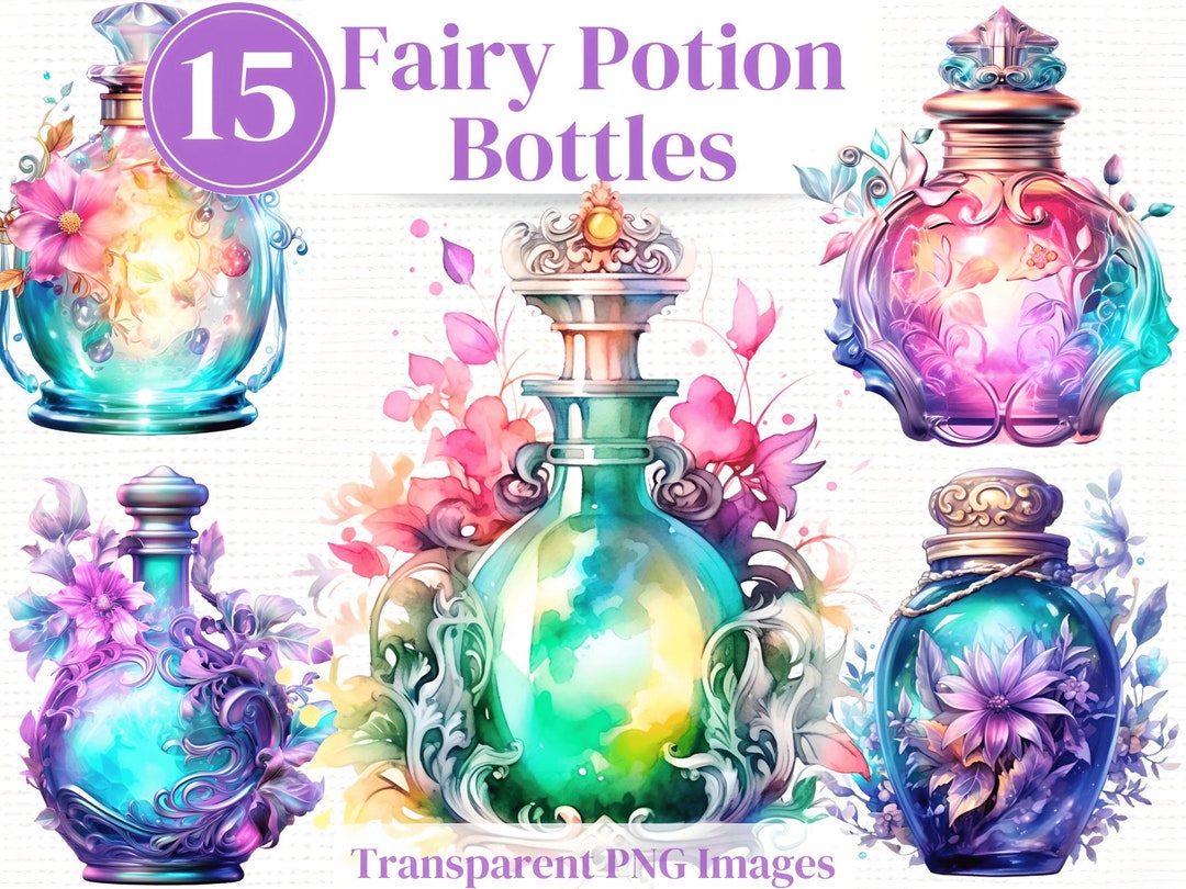 Magic Fairy / Pixie Potion Bottle PNG Clipart -watercolor Bundle Pack, Commercial Use Clipart ...