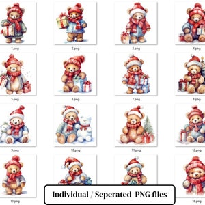 Christmas Teddy Bear Winter PNG Clipart - Watercolor Bundle - Perfect ...