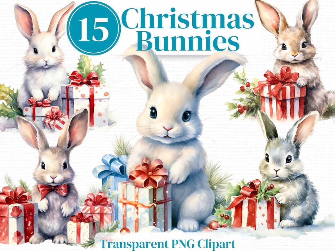 Christmas Bunny Rabbit PNG Clipart - Winter Watercolor Bundle - Perfect ...