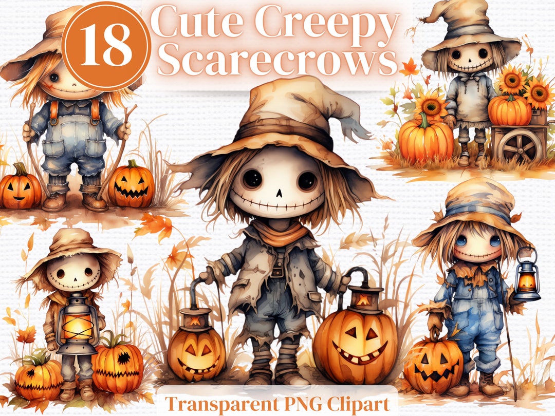 Cute Halloween Scarecrow PNG Clipart - Watercolor Clip Art Bundle ...