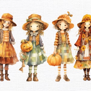 Autumn Girls / Dolls Clipart Png - Fall Ephemera- Printable Watercolor ...