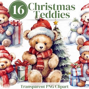 Christmas Teddy Bear Winter PNG Clipart - Watercolor Bundle - Perfect ...