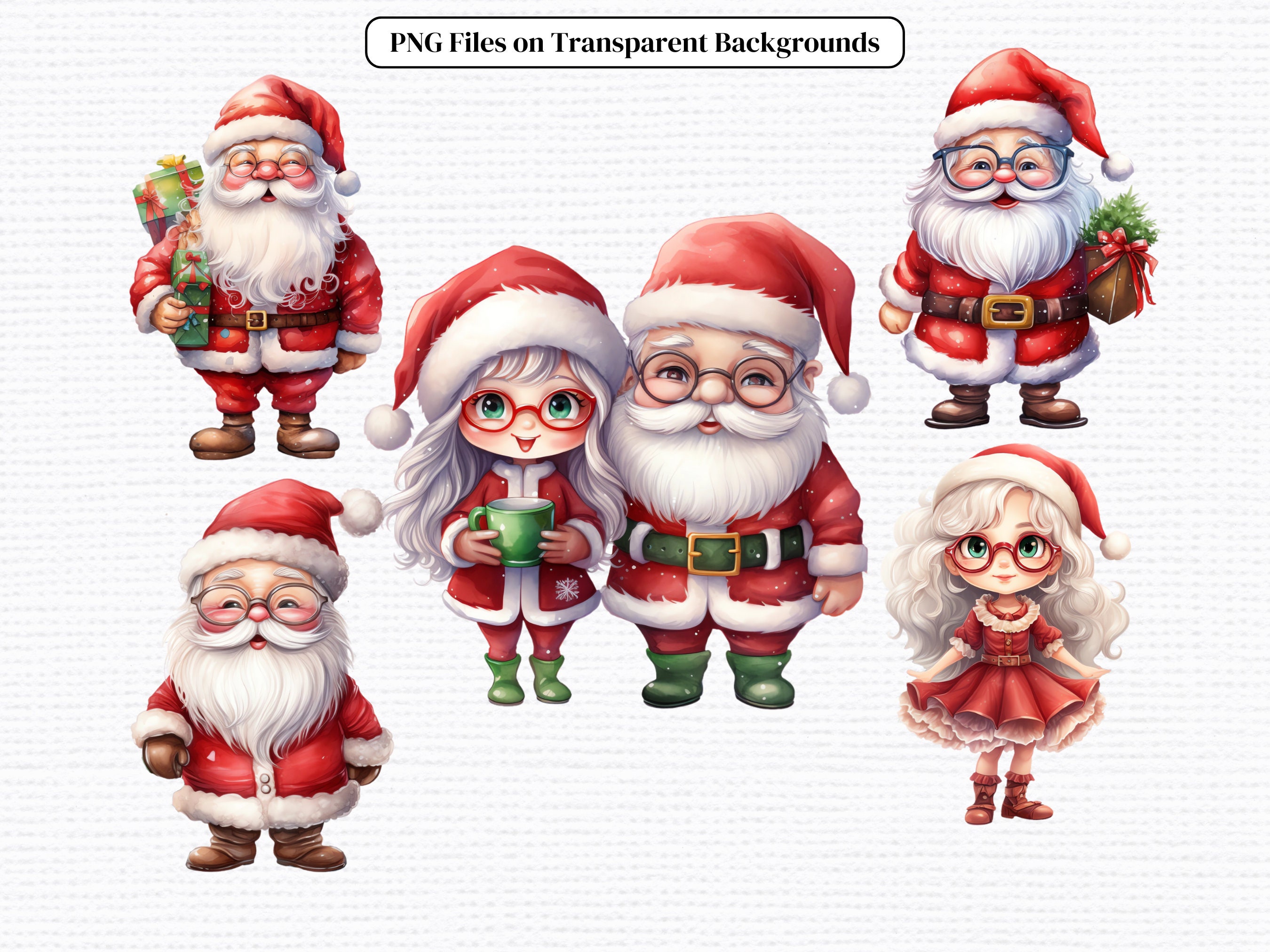 Santa & Mrs Claus Christmas Png Clipart Watercolor Winter - Etsy