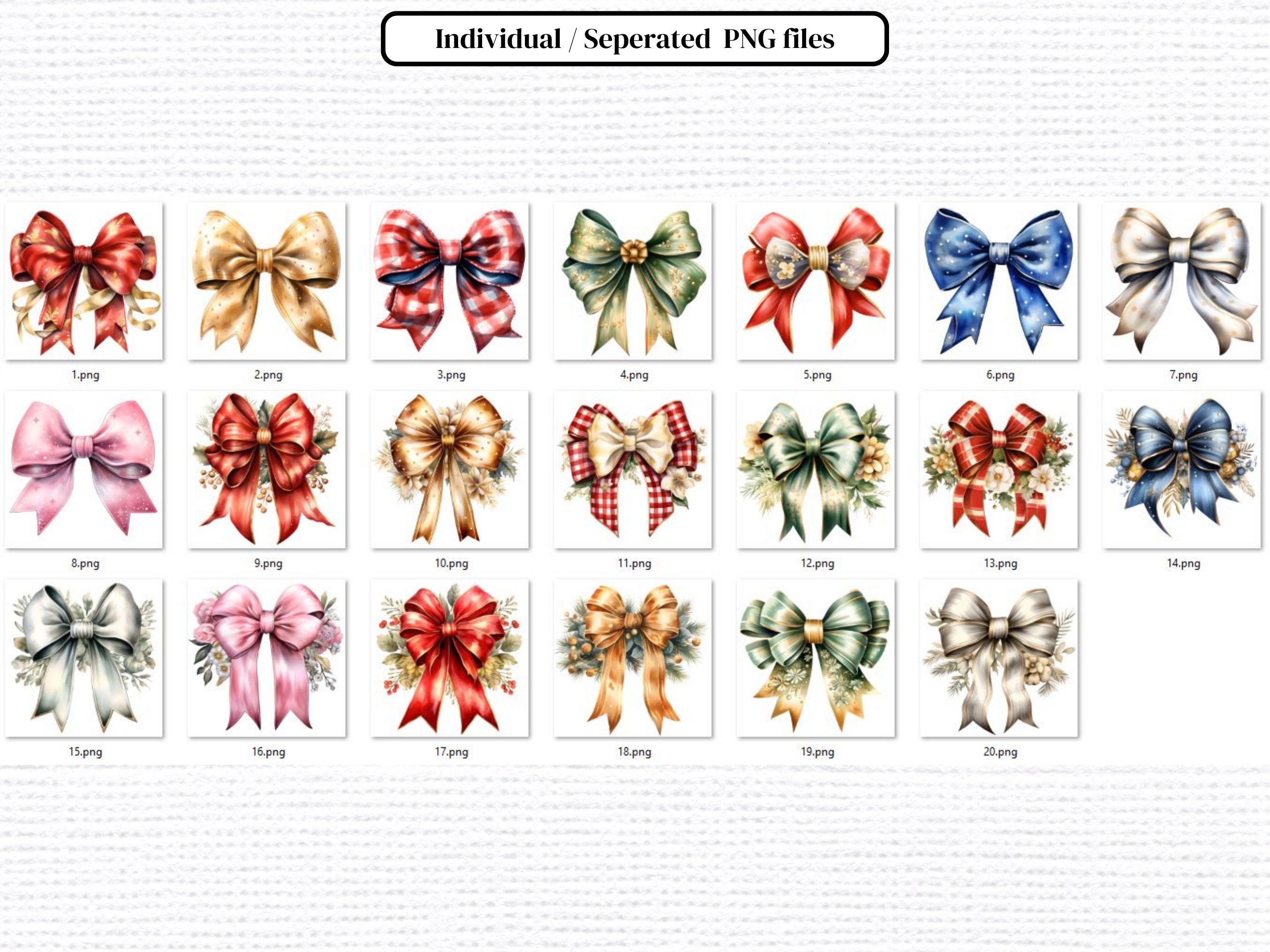 Christmas Bows Png Clipart Watercolor Winter Festive Bundle - Etsy