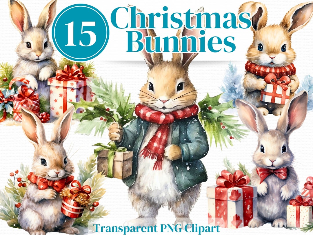 Christmas Bunny Rabbit PNG Clipart - Winter Watercolor Bundle - Perfect ...