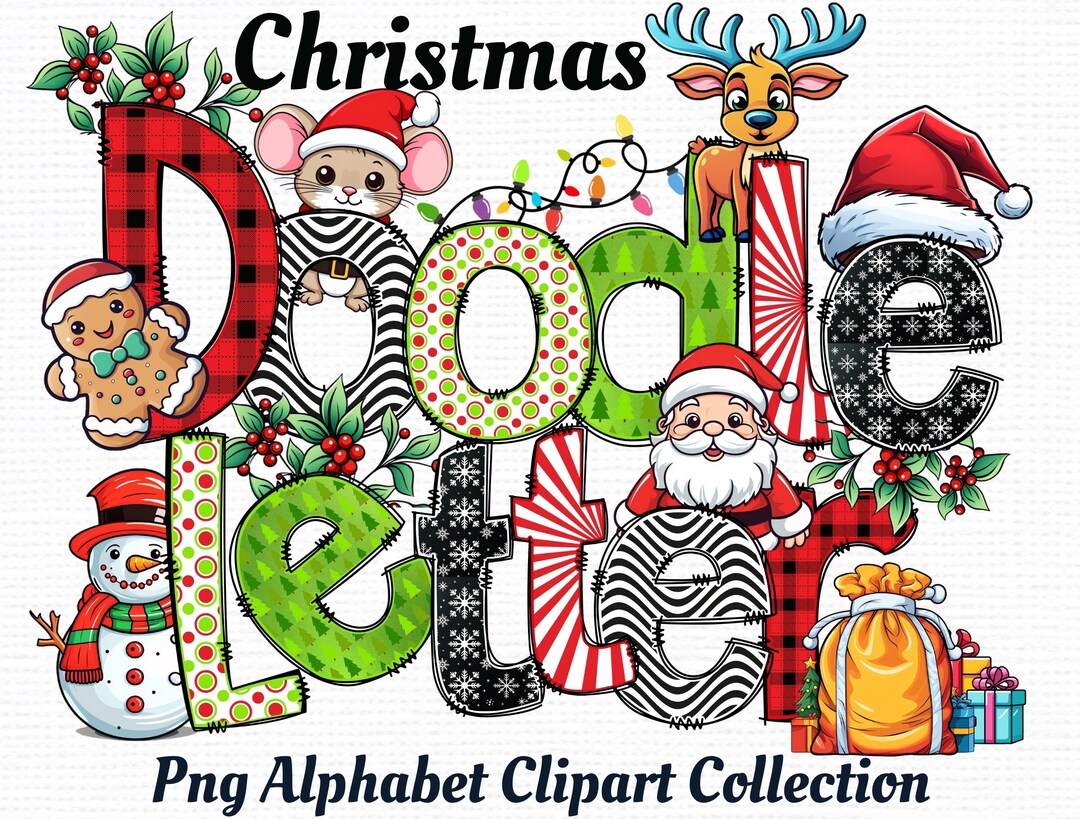 Christmas Doodle Alphabet Letters Font Png Clipart Bundle - Printable ...