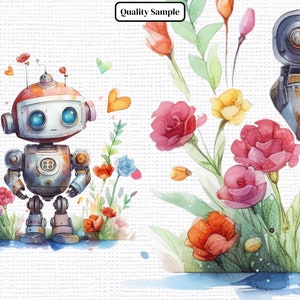 Cute Valentines Robot Png Clipart- Watercolor Love Machines Bundle ...