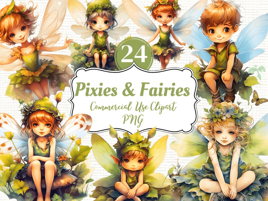 Garden Pixies / Fairy Watercolor Png Clipart Bundle - 24 Individual Transparent Fairy Images for ...