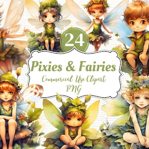 Garden Pixies / Fairy Watercolor Png Clipart Bundle - 24 Individual ...