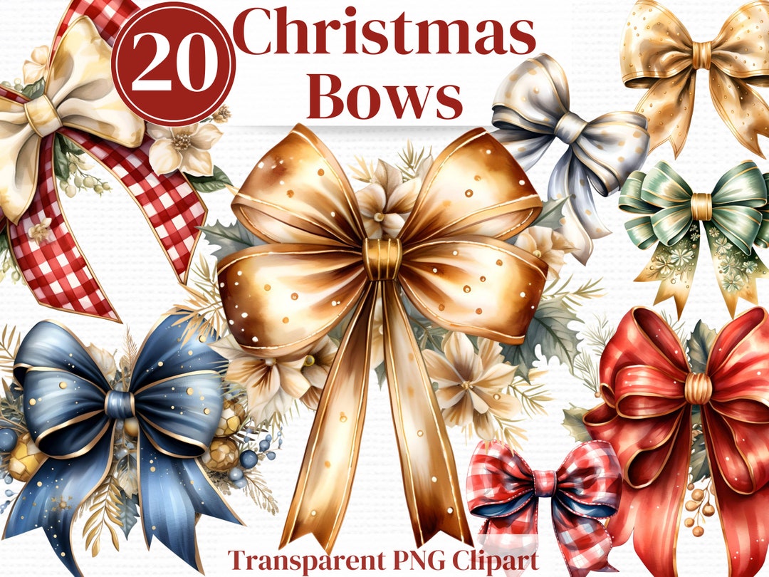 Christmas Bows Png Clipart - Watercolor Winter Festive Bundle - Junk ...