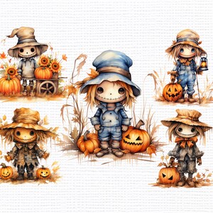 Cute Halloween Scarecrow PNG Clipart - Watercolor Clip Art Bundle ...
