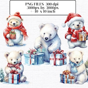 Christmas Polar Bear Winter PNG Clipart - Watercolor Bundle - Perfect ...