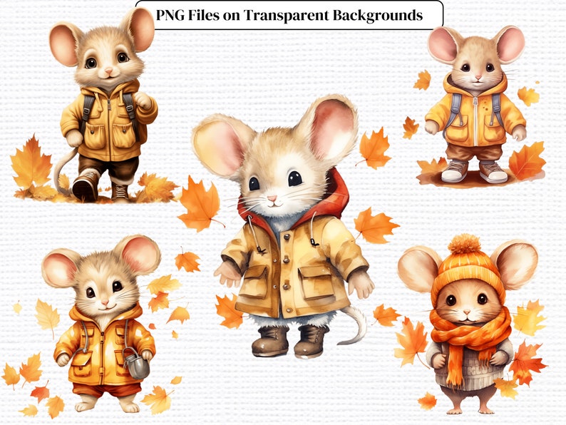 Autumn Mice Png Watercolor Clipart Mouse Images for Planners - Etsy