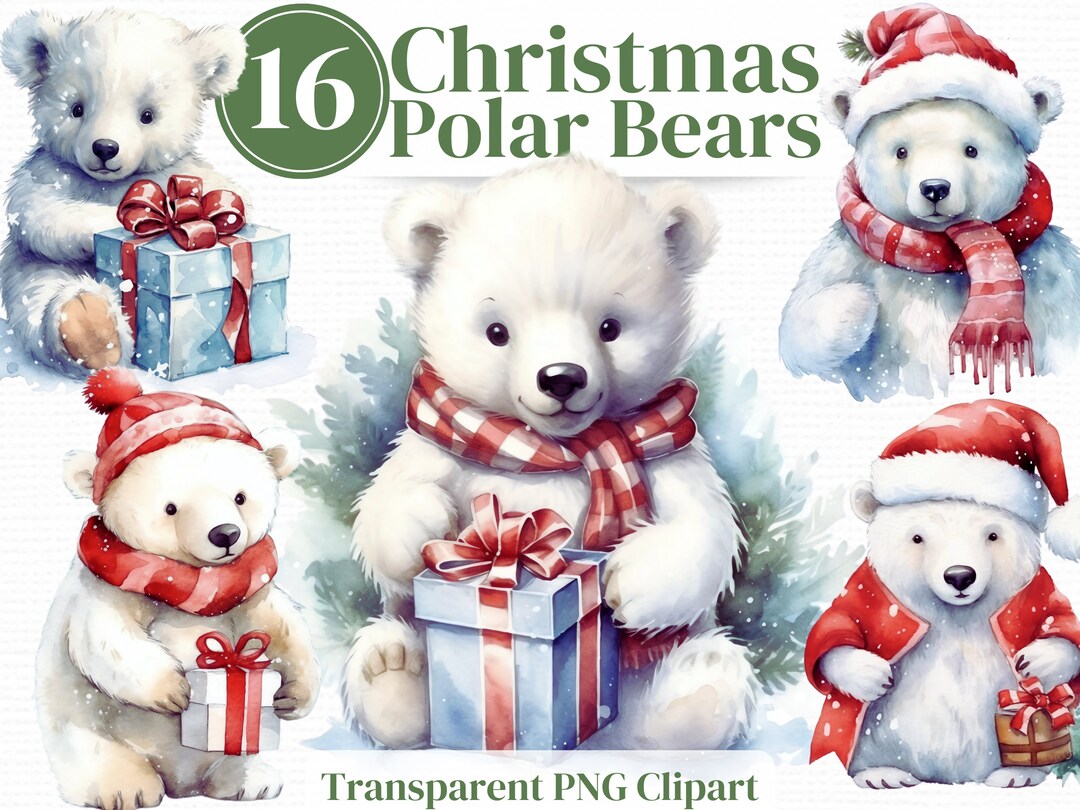 Christmas Polar Bear Winter PNG Clipart - Watercolor Bundle - Perfect ...