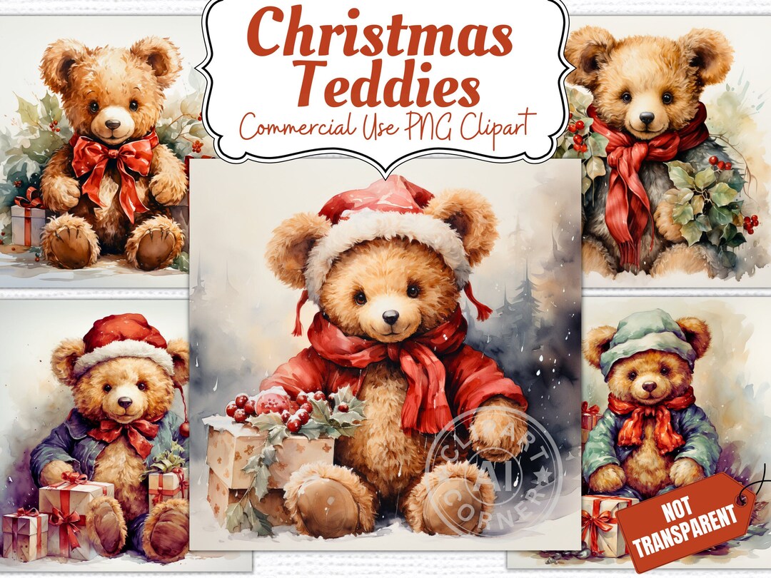 Christmas Teddy Bear Winter PNG Clipart - Watercolor Bundle - Perfect ...