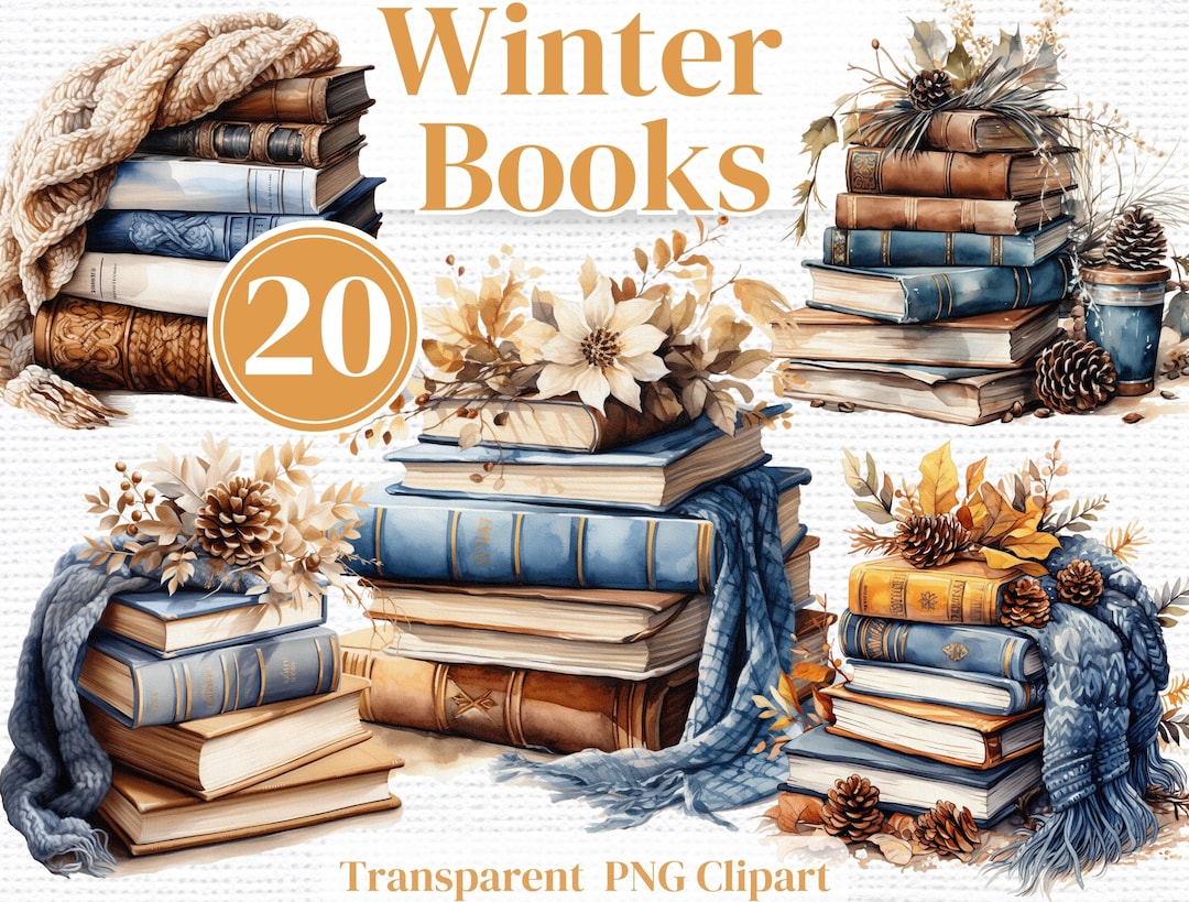 Vintage Stack of Books Png Clipart - Watercolor Winter Bundle - Reading ...