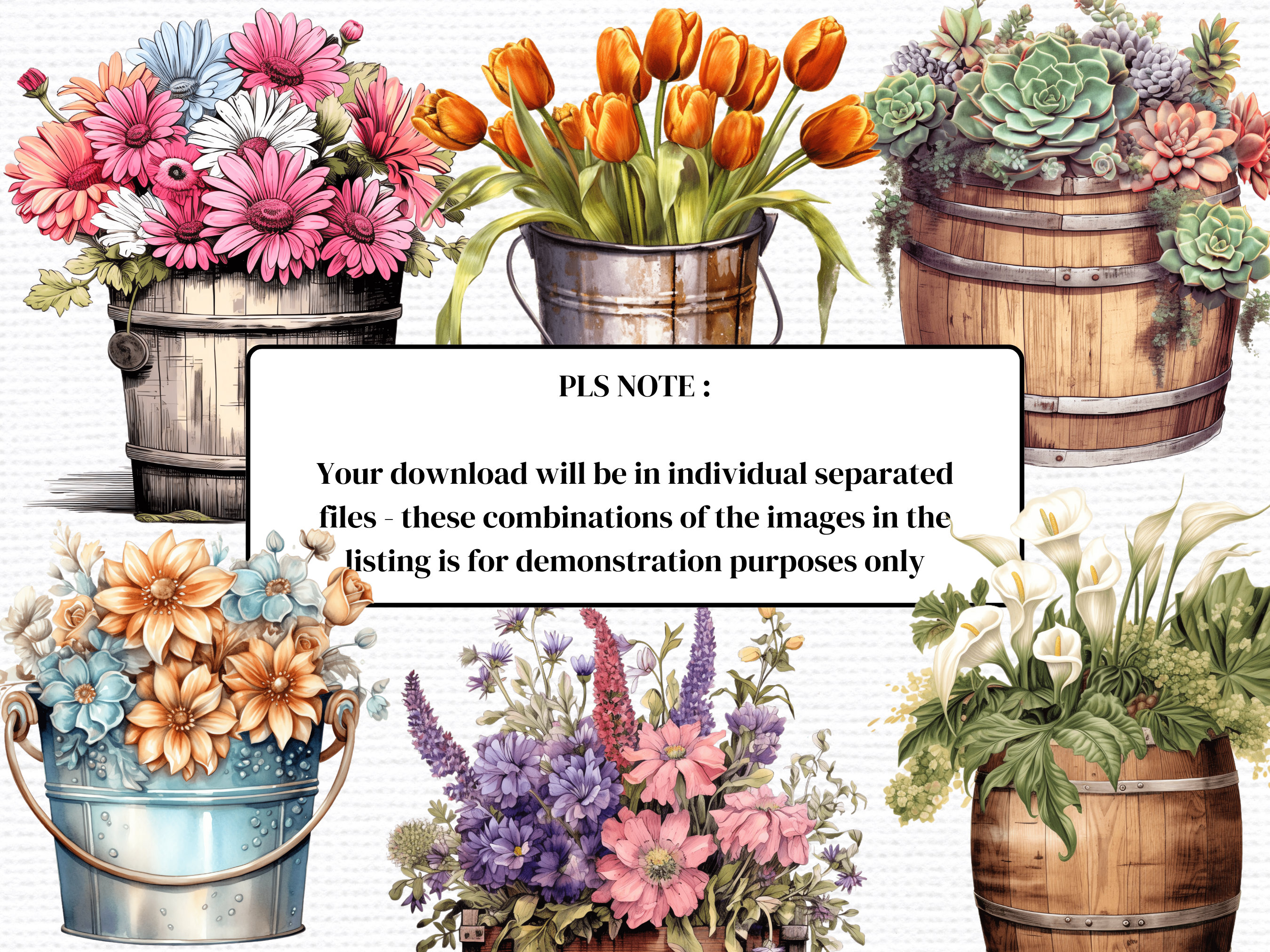 Watercolor Wildflower Png Clipart in Rustic Buckets Baskets - Etsy
